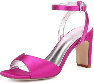 Generic Chaussures De Mariage Femmes Talon Heel Bloc Chunky Ouvert Bout Mariée Sandales À Talons Hauts 8Cm pour Dress,Mariages Et Fêtes,Rose Red,41 EU