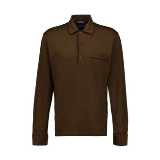 Tom Ford Langarm Piqu&eacute; Poloshirt - - Tops - Herren - Braun - XL