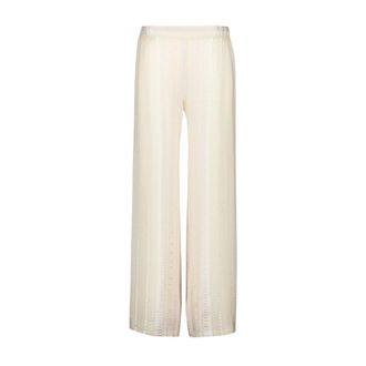 Zeus + Dione Femme, Pantalons, Beige, Taille: 42 FR Pantalon Large en Soie Textur&eacute;e Cr&egrave;me