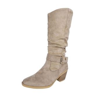 Generic Bottes &agrave; talons pour femme - Bottes mi-mollet larges et d&eacute;contract&eacute;es - &Eacute;l&eacute;gantes - Couleur unie - Boucle pliss&eacute;e - Talon &eacute;pais - Confortables - &Agrave; enf