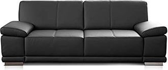Cavadore 2,5-Sitzer Sofa Corianne / Kleine Echtleder-Couch im modernen Design / Mit Armteilverstellung / 192 x 80 x 99 / Echtleder schwarz