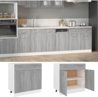 vidaXL Vidaxl - Armoire de plancher &agrave; tiroirs - &Eacute;l&eacute;ment bas de cuisine 80x46x81,5 cm - Bois ding&eacute;nierie sonoma gris - 2 compartiments et 1 tiroir
