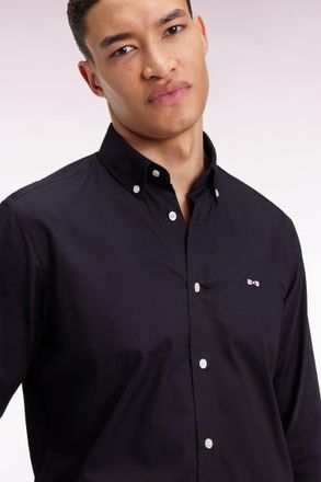 Eden Park Chemise En Coton Noire Broderies Noeud Papillon Coupe Droites