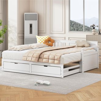 Generic Multifunktionales Tagesbett mit Ausziehbett und Stauraumschubladen Kiefernholz stabil praktisch ideal für Gästezimmer Wohnzimmer