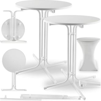 TecTake Lot de 2 tables hautes pliables rondes avec housse 90x110 cm blanc