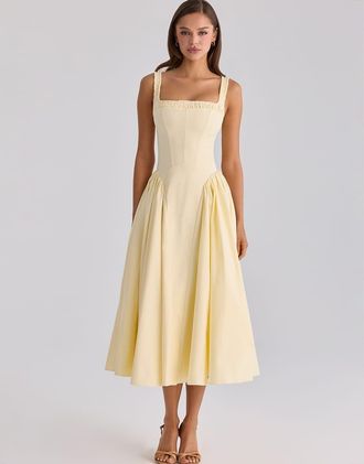 House of CB Dorothy - Robe d&eacute;t&eacute; mi-longue en coton - Citron-Jaune