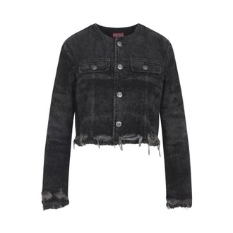 Diesel Femme, Vestes, Noir, Taille: 40 FR Veste en jean courte &agrave; ourlet effiloch&eacute;