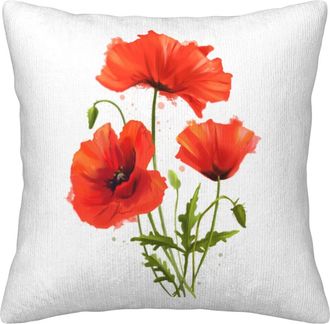 IUBBKI Quadratischer Kissenbezug, rote Mohnblumen, 45 cm x 45 cm mit unsichtbarem Reißverschluss, dekoratives Kissen für Bettsofa (nur Kissenbezug, kein Kiss