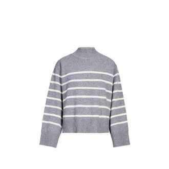 Suncoo Pull droit ray&eacute; &agrave; col montant en laine
