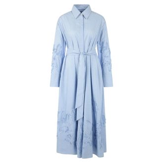 Marc Cain Femme, Robes, Bleu, Taille: 42 FR Robe midi ray&eacute;e avec broderie