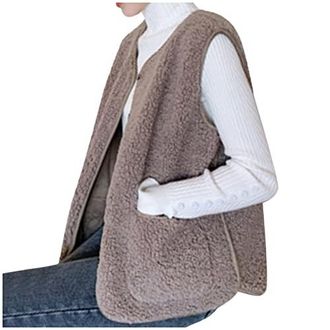 Generic Gilet sans Manche Femme Gilet Femme D&eacute;contract&eacute; Quotidien Ville Velours Imitation Agneau - Gilet Chaud Automne-Hiver pour Tenue F&eacute;minine