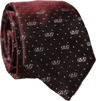 Dolce & Gabbana Burgundy Logo Monogram Silk Adjustable Men Necktie Tie