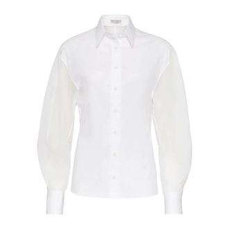 Brunello Cucinelli Femme, Blouses et Chemises, Blanc, Taille: 40 FR Chemise en popeline de coton stretch avec manches en organza