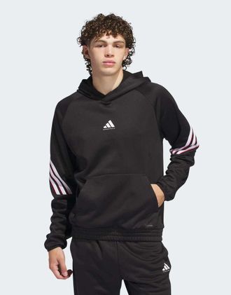 adidas adidas Performance - Sweat &agrave; capuche chaud en polaire &agrave; imprim&eacute; basketball - Noir/blanc