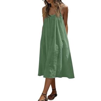 Generic Robes de vacances pour femmes, robe d&eacute;t&eacute; mi-longue, style boh&egrave;me, robe de tous les jours en m&eacute;lange de coton doux avec poches, robe d&eacute;t&eacute; fluide sans m