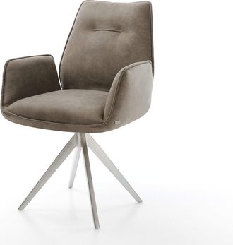 DELIFE Esszimmerstuhl Zoa-Flex Mikrofaser Taupe Vintage Kreuzgestell kantig Edelstahl Taschenfederkern, Esszimmerstühle