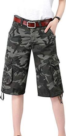 Minetom Femme Short Bermuda Eté Multi Poches Confortable Shorts Cargo Yoga Plage Grande Taille Casual Genou Longueur Pantalon Capris Y1 Gris M