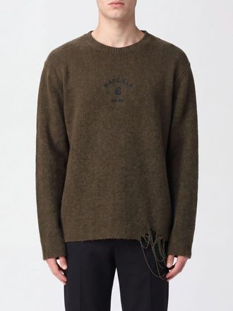 Maison Margiela Pull col rond en laine m&eacute;lang&eacute;e effet us&eacute; avec logo jacquard