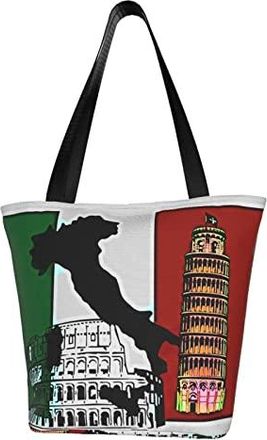 AOOEDM Tour de Pise Drapeau Italien Sac d&Eacute;picerie R&eacute;utilisable Sac &agrave; Provisions Sac &agrave; Bandouli&egrave;re D&eacute;contract&eacute; Sac &agrave; Main pour Hommes Femmes ECO March&eacute; Sac de