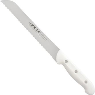 Arcos Brotmesser Edelstahl NITRUM, Gezahnt, 210 mm Klinge, Weißer Polypropylen-Griff, Langlebig und Präzise, Artika Serie