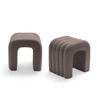 DRAWER Lot de 2 tabourets rembourr&eacute;s en tissu bouclette - Taupe - Mui