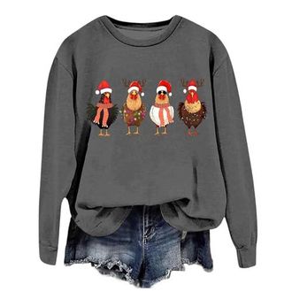 Generic Pull Moche Noel Femme Pull Noel Drole Sweatshirt Ample a Col Rond Imprimé de Noël pour Femme