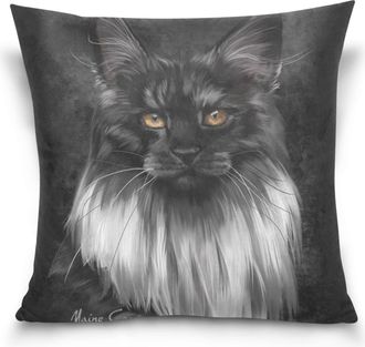 IUBBKI 45 x 45 cm Dekokissen Zierkissen, Schwarz, Maine Coon Katze, dekorativer quadratischer Kissenbezug für Sofa, Couch, Wohnzimmer, Schlafzimmer