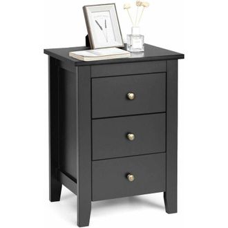 Costway Table de Nuit, Table de Chevet Moderne avec 3 Tiroirs, Pour Chambre à Coucher, 46 x 37 x 65 CM Noir