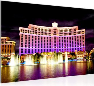 Runa Art Bild Bellagio Las Vegas Modern Wandbilder Wohnzimmer 1 Teilig - Made In Germany - Panorama Lila Schwarz Flur 601215a