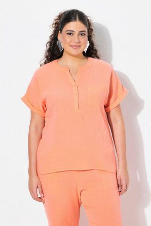 Ulla Popken Druckbluse Musselin-Bluse Oversized Tunika-Ausschnitt Halbarm