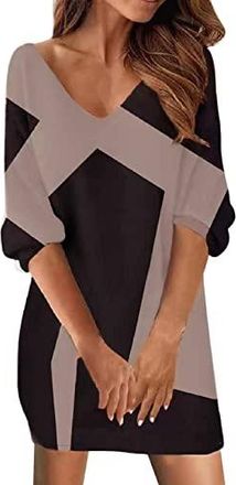 Generic Robe de Soir&eacute;e Femme Col V et Manche 3/4 Robe &Eacute;l&eacute;gant et Chic Mini Robes pour Femmes Casusl Taille Haute Cocktail Automne Hiver Shirt Robes Ample D&eacute;co