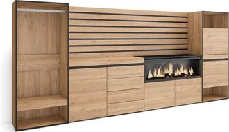 Skraut Home Sideboard, Kommode, Aufbewahrungsschrank, 334x145x35 cm, Für Schlafzimmer, Zimmer, Elektrokamin xxl, Kommode mit Schubladen, Schuhschrank, Offener