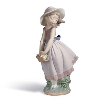 Lladro Mädchen-Figur Bezaubernde Unschuld. Mädchen Mit Blumen. Porzellan