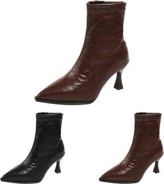 Generic Bottines à bout pointu pour femme avec fermeture éclair latérale et talon aiguille - Bottes courtes de cowboy et cowgirls - Style western décontracté 