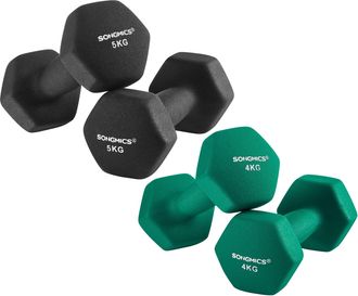 Songmics Hanteln, Kurzhanteln, 4er Set, 2 Davon 4 kg, 2 Davon 5 kg, Krafttraining, zu Hause, im B&uuml;ro, Fitnessstudio, schwarz and gr&uuml;n SYL600BK