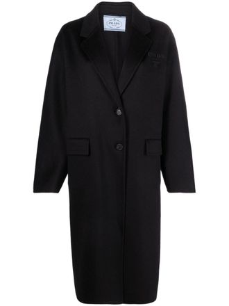 Prada manteau en cachemire &agrave; logo brod&eacute; - Noir
