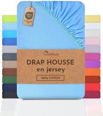 NatureMark Drap-Housse en Jersey, 100% Coton, Disponible dans de Nombreuses Tailles et Couleurs, qualit&eacute; Oeko-Tex Standard 100, 140 x 200 cm - 160 x 200 cm, Bleu