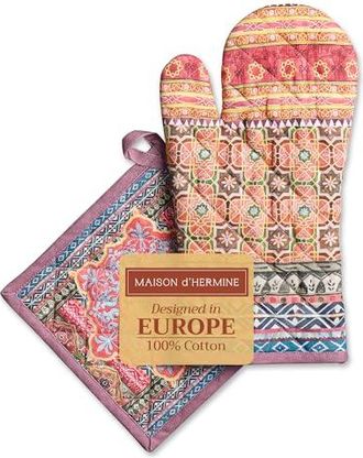 Maison d'Hermine Gant de four et maniques 100 % coton r&eacute;sistants &agrave; la chaleur (19 x 33 cm) et maniques (20 x 20 cm) pour cuisiniers, Ispahan - F&ecirc;te des moissons/No&euml;l