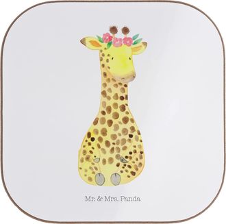 Mr. & Mrs. Panda Coaster Giraffe Blumenkranz - Geschenk, bieruntersetzer, Tischschoner, Freundin, Selbstliebe, Abenteurer, gl&auml;seruntersetzer, Afrika, Tassen Untersetze