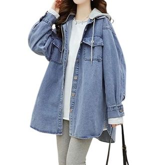 Generic Vestes en jean pour femmes, veste en jean &agrave; capuche &agrave; manches longues, manteau d&eacute;contract&eacute; occidental, bleu, XL