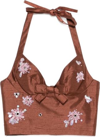 Shushu/Tong Bead-embellished Bow-detail Top