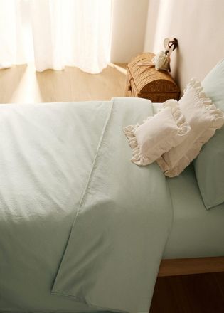 Mango Housse de couette enfant coton lav&eacute; double surpiq&ucirc;re lit 90 cm vert for&ecirc;t - Home - Lit 90 cm - MANGO HOME