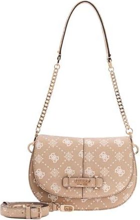 Guess sac &agrave; &eacute;paule bandouli&egrave;re Carrie Logo Flap Shoulder Bag Biscotti Logo marron clair