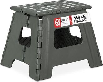 Relaxdays Klapphocker faltbar, Camping Hocker, Kinder Badhocker, bis 150 kg, Kunststoff, HBT: 30 x 37 x 29 cm, hellgrau