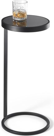 Philippi Lupo Beistelltisch, Schwarzglas mit Matter und Glänzender Oberfläche, C-förmiges Design mit Ringfuß