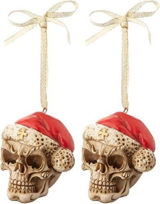 Design Toscano Weihnachtsbaum Ornament, Skelly Weihnachtsmann mit Weihnachtsm&uuml;tze Skeleton Abbildung Feiertags-Verzierungen (Packung mit 2)