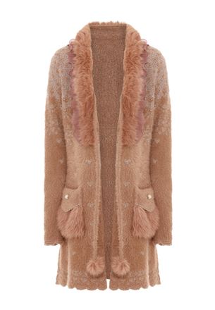 Faina Strickjacke Damen Dunkelrosa Rosa Gold