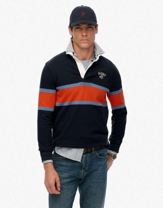 Superdry Vintage Athletic - Rugby-Oberteil in Marineblau mit Brust-Zierstreifen