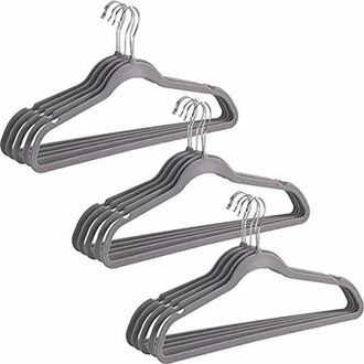 WENKO Wäsche Kleiderbügel beflockte Anti-Rutsch Samt Kleiderbügel 15er Set mit Hosensteg und Rockeinkerbung platzsparend extra dünn drehbare Haken Stabiler 