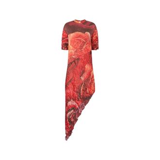 Roberto Cavalli Geknittertes asymmetrisches Kleid mit Rosen-Print - - Dresses - Damen - Rot - S